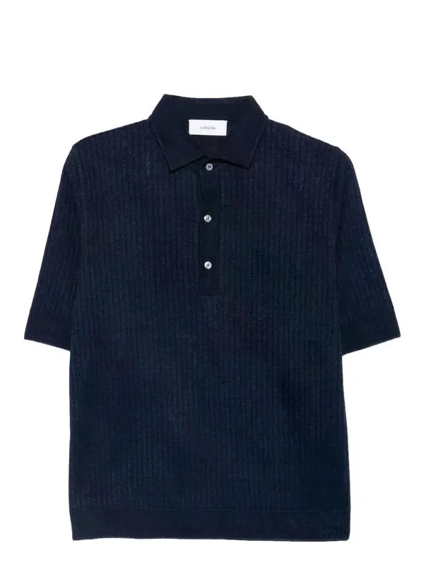 LARDINI Buttoned Ribbed Polo Shirt - Blue