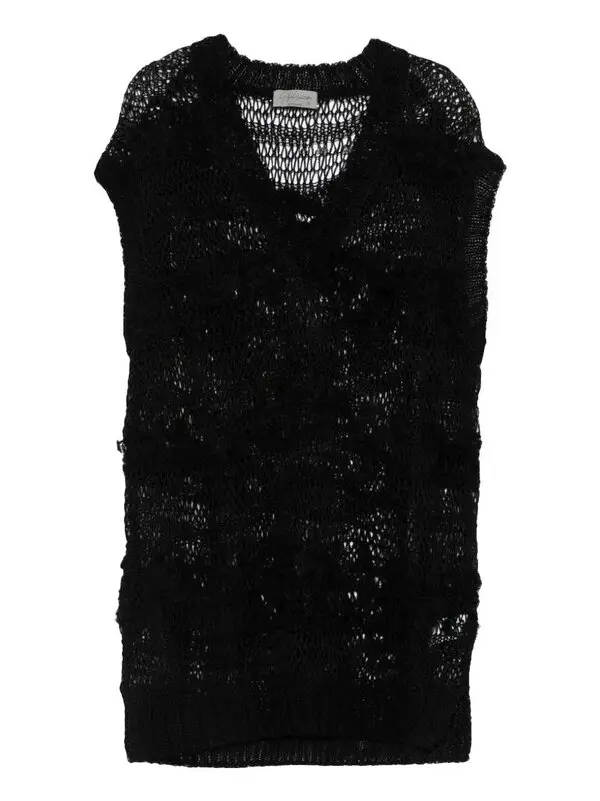 Yohji Yamamoto V-neck Knitted Top - Black