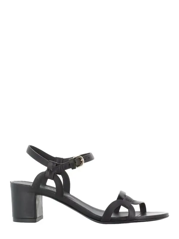 DEL CARLO Buckle Strap Leather Sandals - Black