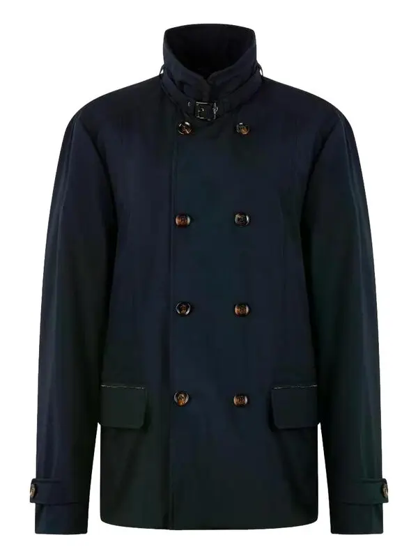 MOORER Buckled-collar Pea Coat - Blue