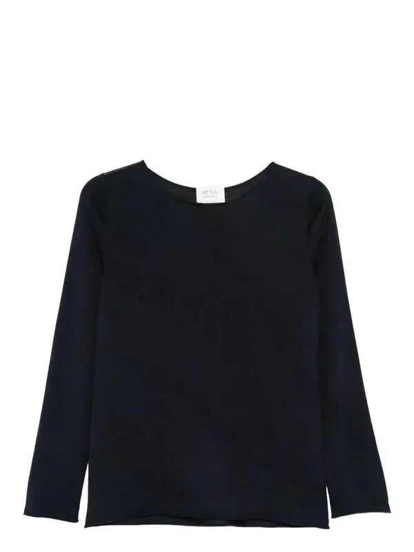 BEYOU Long-sleeve Crew Neck Sweater - Blue