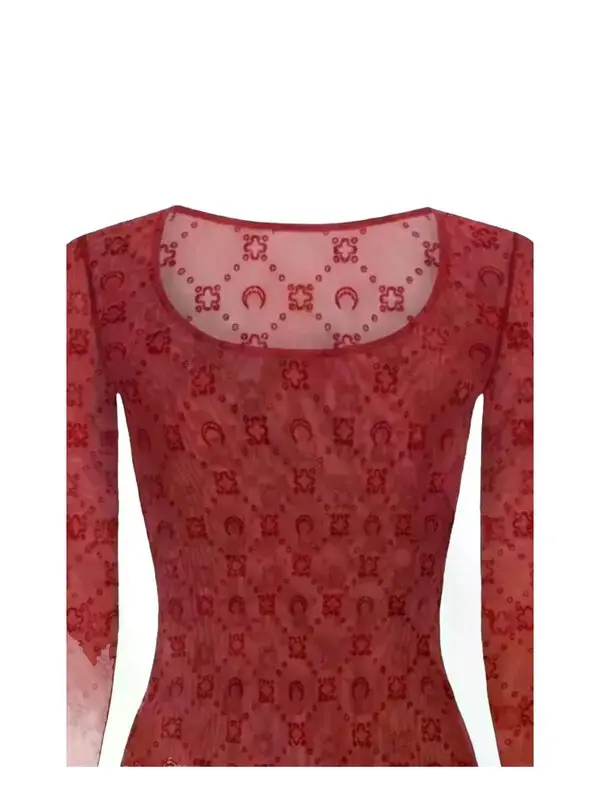 MARINE SERRE Moonogram Mesh Long Sleeve Top - Red
