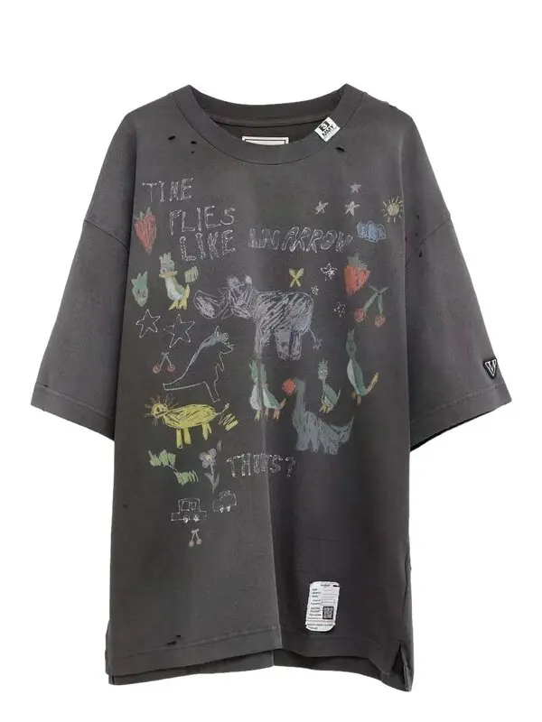 Mihara Yasuhiro Graphic-print Distressed T-shirt - Grey