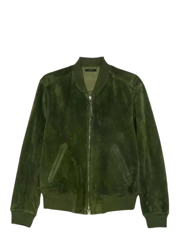 TOM FORD Perforated Suede Bomber Jacket - Green