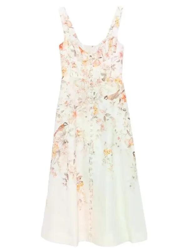 Zimmermann Luna Floral Picnic Midi Dress - Neutrals
