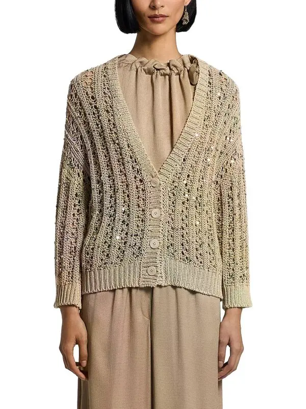 Peserico Sequined Cotton Ribbon Cardigan - Neutrals
