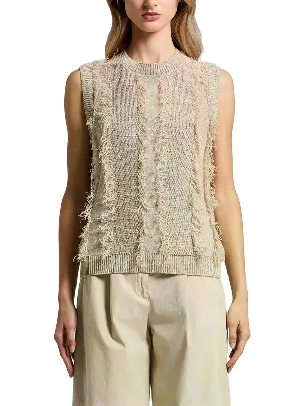 Peserico Sequined Fringed Knit Top - Neutrals