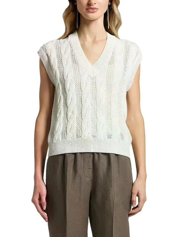 Peserico Cable-knit V-neck Top - White