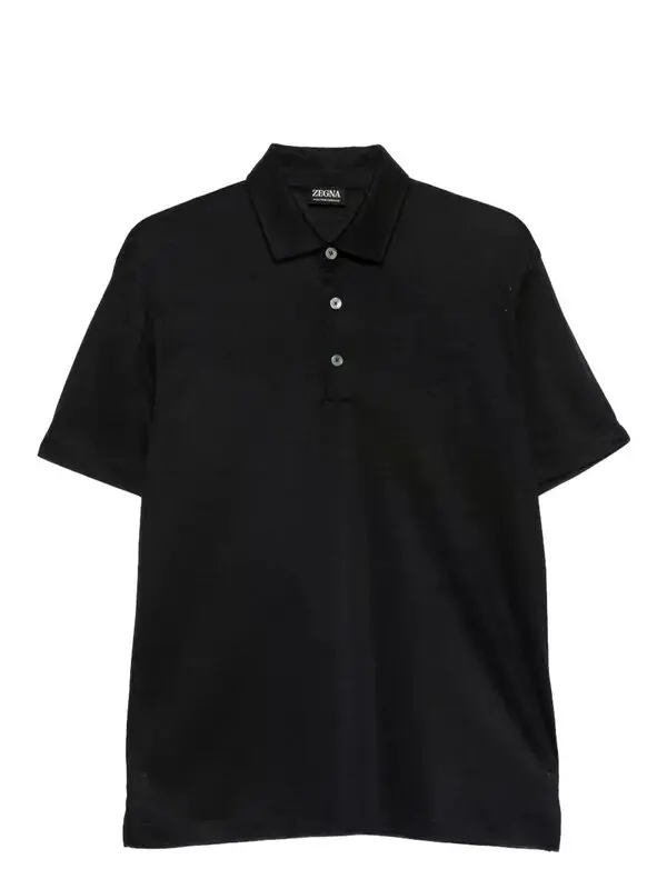 Zegna Button Wool Polo Shirt - Black
