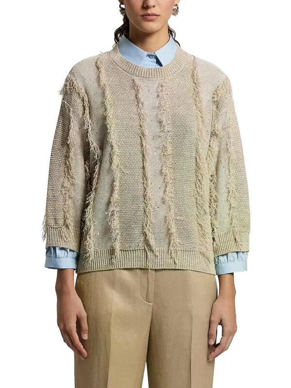 Peserico Sequinned Fringed Sweater - Neutrals