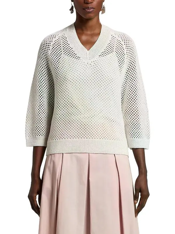 Peserico Sequined V-neck Open Knit Sweater - Neutrals