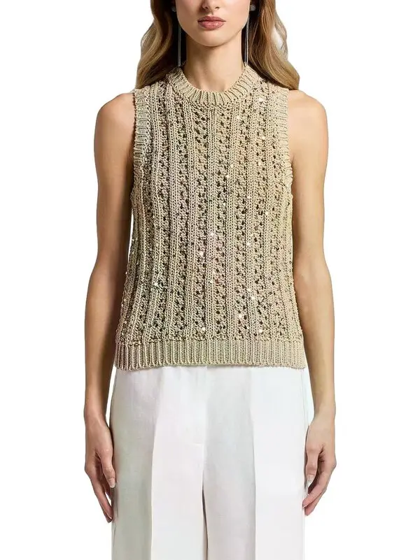 Peserico Sequined Cotton Ribbon Top - Neutrals