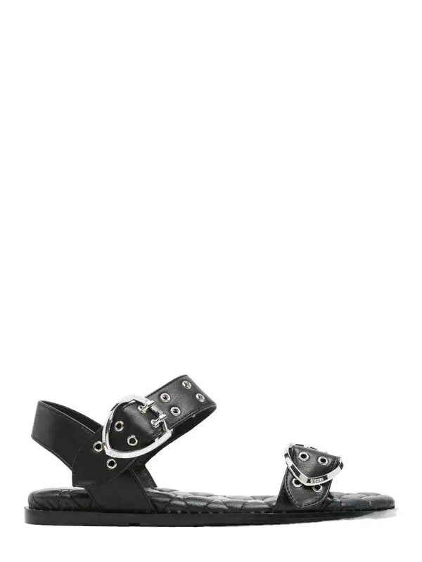 BLAUER. Buckle Eyelet Leather Sandals - Black