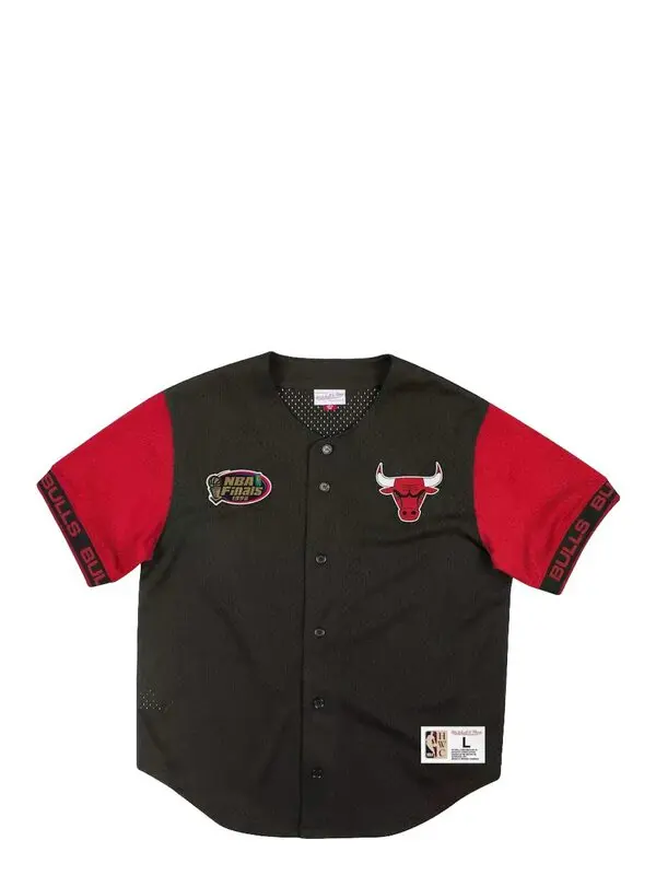 Mitchell & Ness X Nba Chicago Bulls Mesh Button-front Shirt - Black