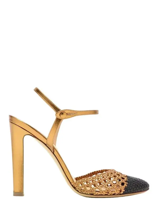 FRANCESCO RUSSO Woven T-strap Pumps - Gold