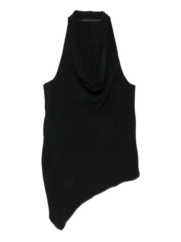 YEHUAFAN Cowl Neck Asymmetrical Top - Black