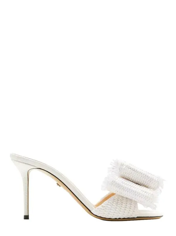 Mach & Mach Fringed Bow Mules - White