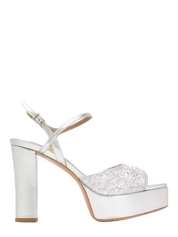 NICOLI Neza Lace Embellished Sandals - Silver