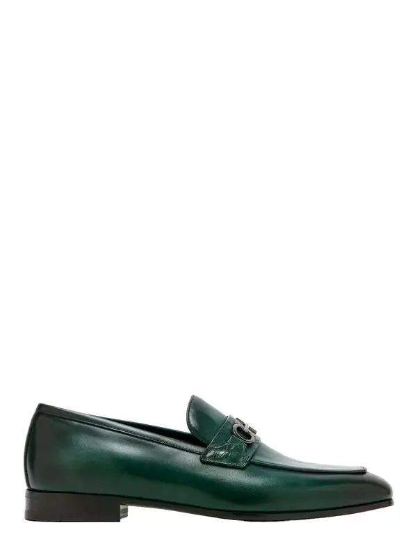 FERRAGAMO Hardware Loafers With Croc-effect - Green