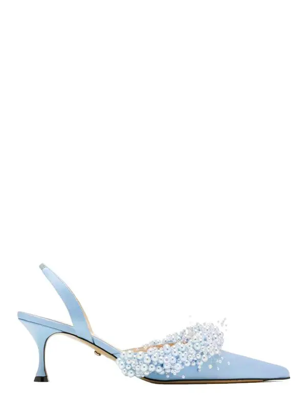 Mach & Mach Pearl Embellished Slingback Pumps - Blue