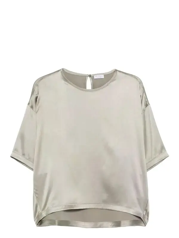 Brunello Cucinelli Keyhole Silk Top - Grey
