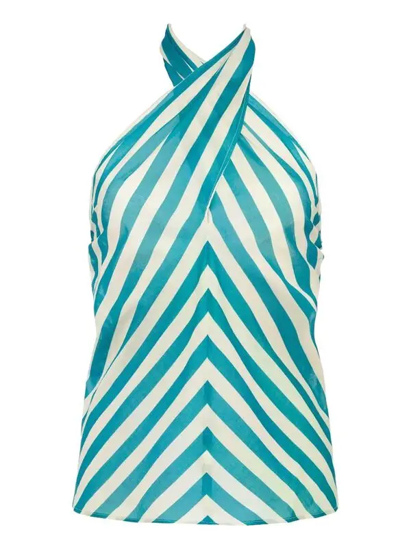 ERES Striped Halterneck Top - Blue