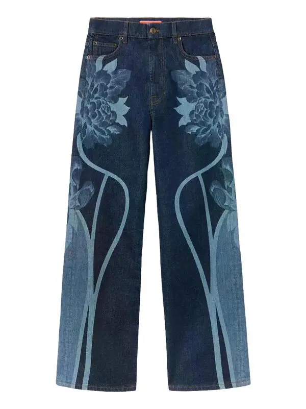La DoubleJ Floral Print Straight Leg Jeans - Blue