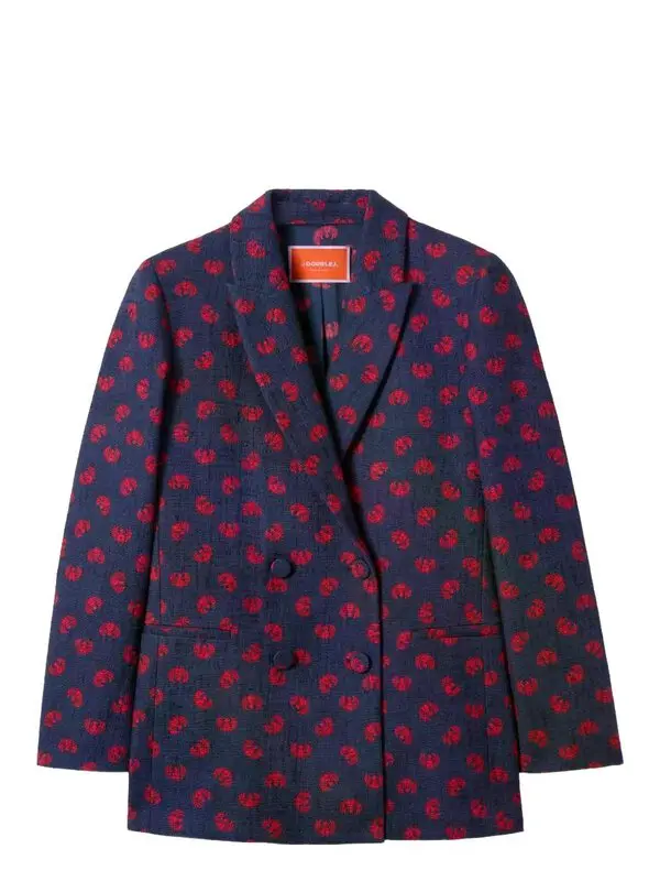 La DoubleJ Floral-print Double-breasted Blazer - Blue
