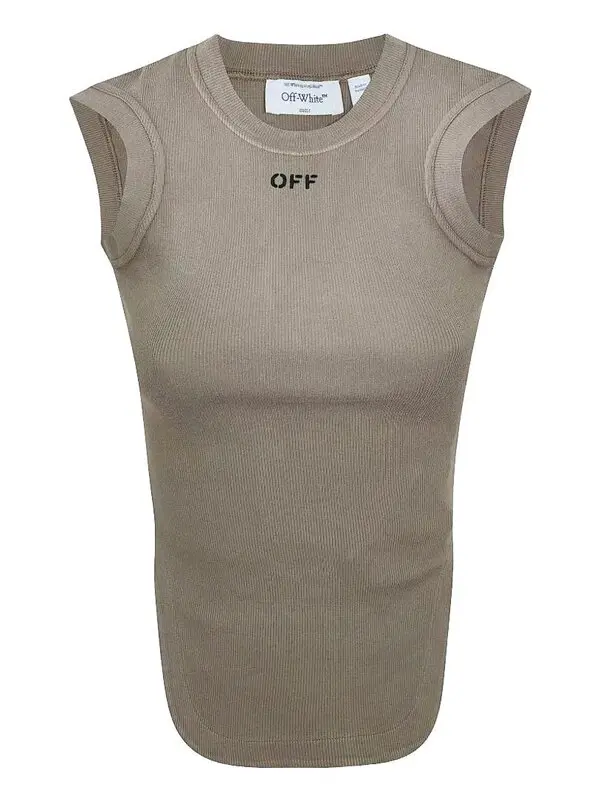Off-White Ribbed Sleeveless Top - Neutrals