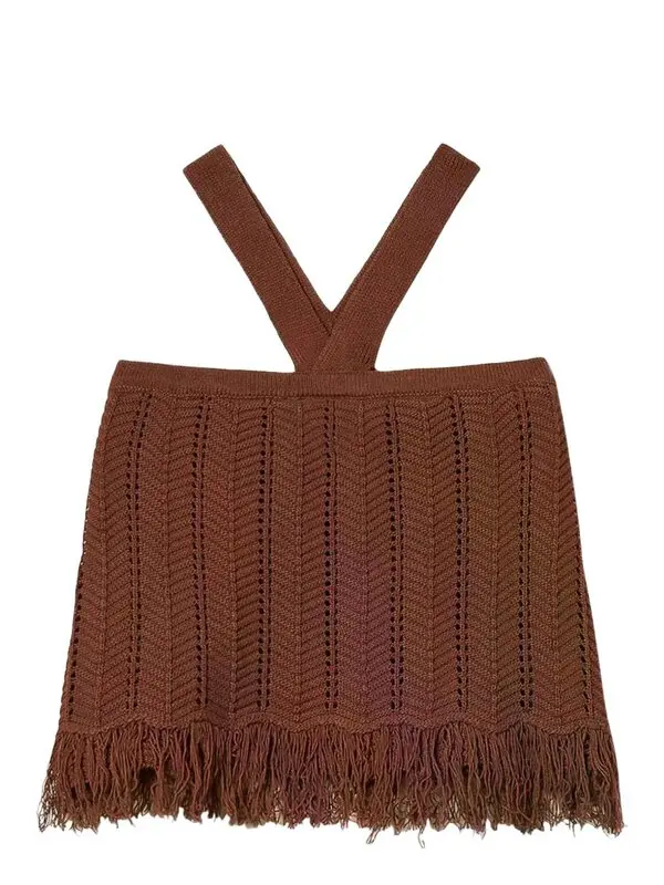 TWINSET Fringed Knitted Halterneck Top - Brown