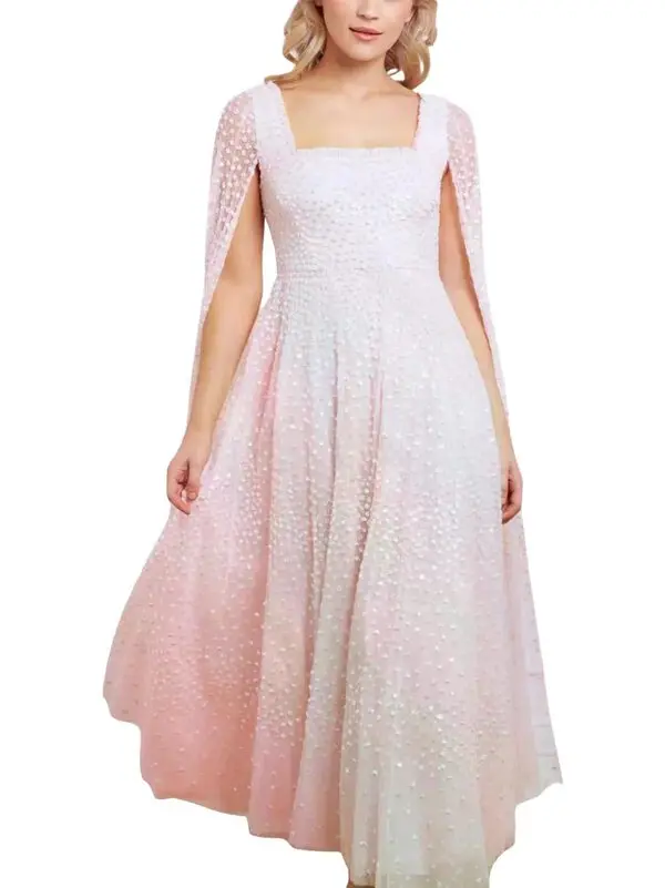 NEEDLE & THREAD Scatter Dot Cape-sleeve Midi Dress - Pink