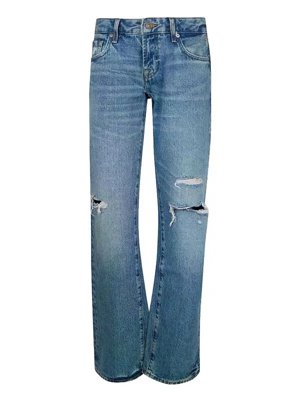 7 For All Mankind Low Straight Distressed Jeans - Blue