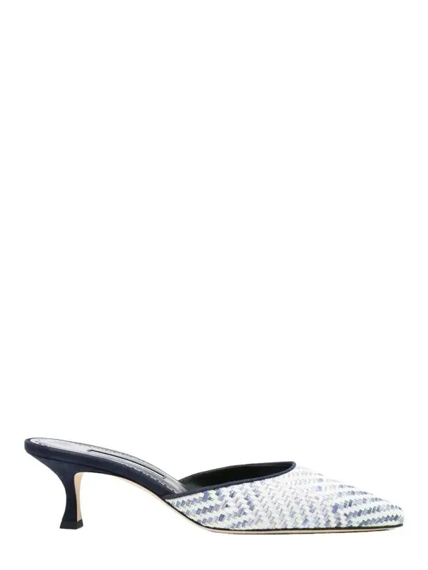 Manolo Blahnik Carolynemu Raffia Mules - White