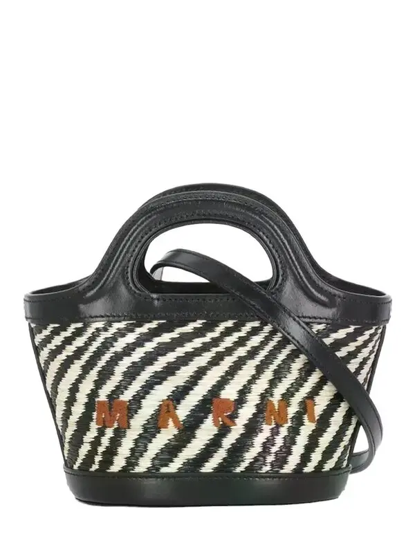 Marni Micro Wavy Raffia-effect Tote Bag - Black