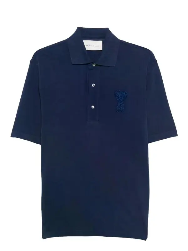 Ami Logo-appliqué Polo Shirt - Blue