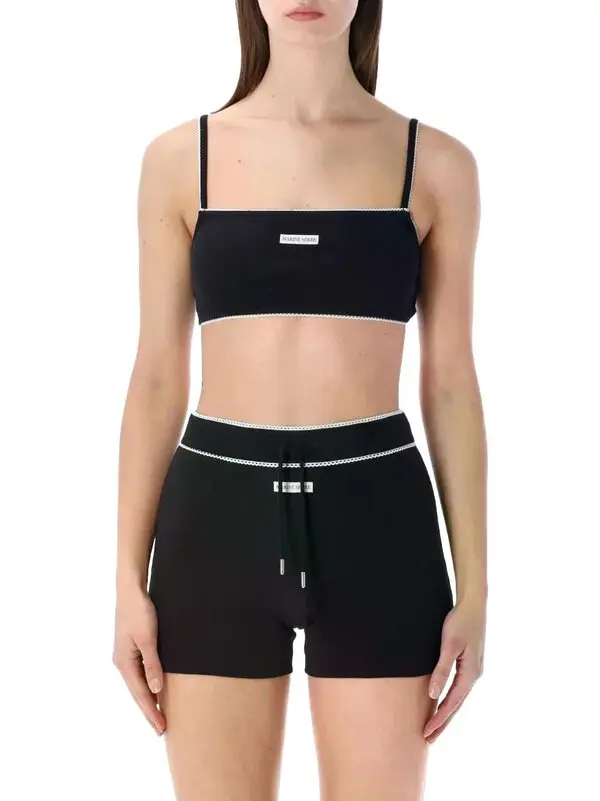 MARINE SERRE Logo-patch Cropped Top - Black