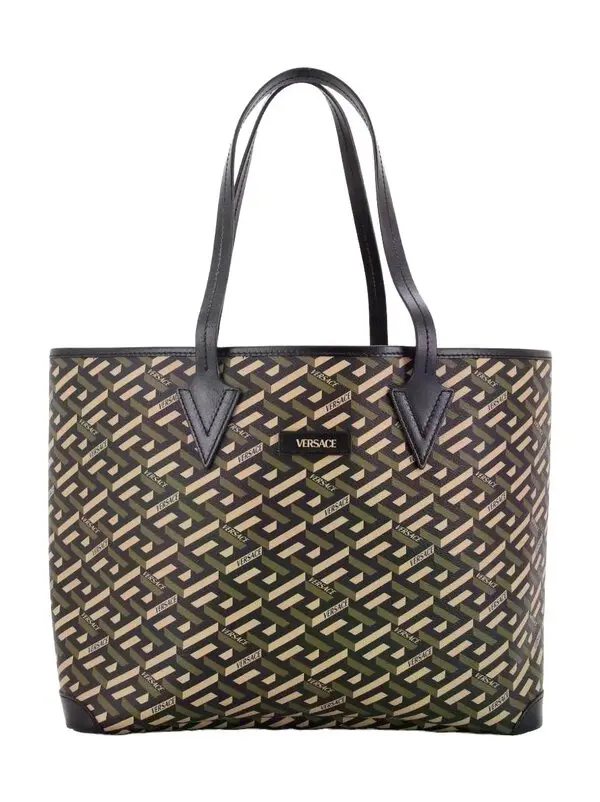 Versace Printed La Greca Signature Coated Canvas Medium Tote Bag - Black