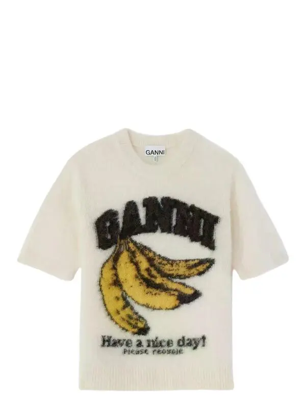GANNI Graphic-print T-shirt - Neutrals