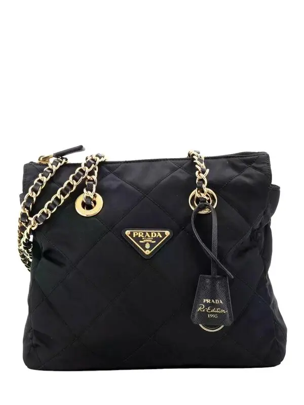 Prada Re-edition 1995 Chain Quilted Re-nylon Small Tote Bag - Black