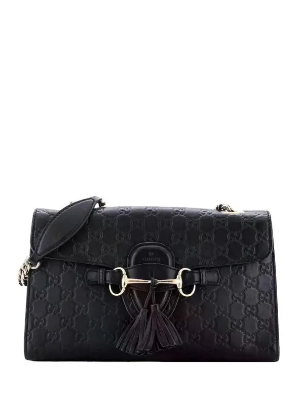 Gucci Emily Chain Flap Bag Sima Leather Medium - Black