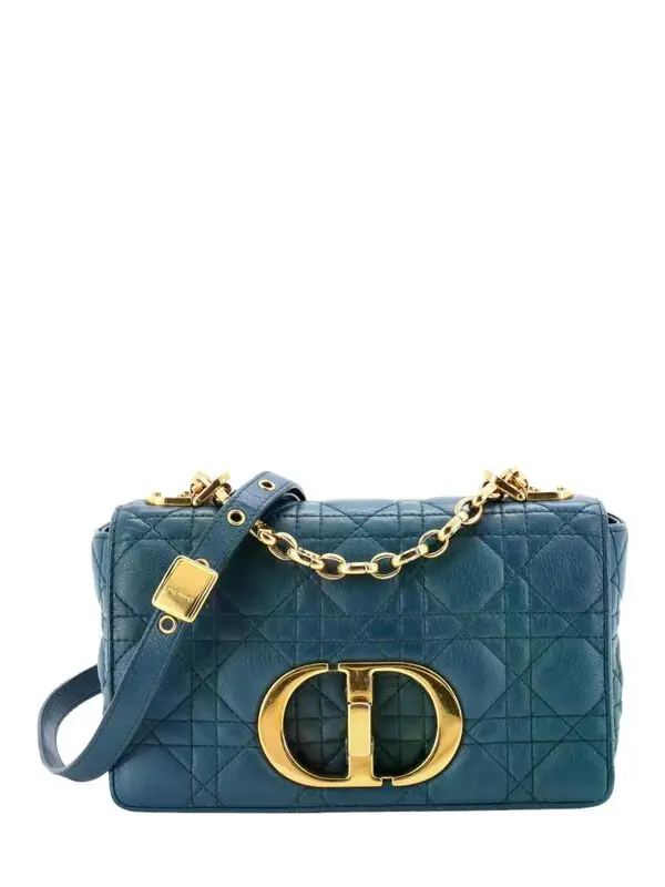 Dior Caro Bag Cannage Quilt Calfskin Small Crossbody Bag - Blue