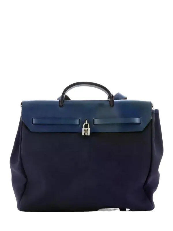 Hermès Herbag Toile And Leather Gm Satchel - Blue