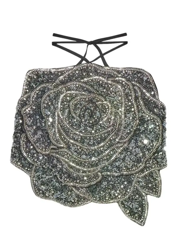 ROOM76 Rose-shaped Embroidered Top - Black