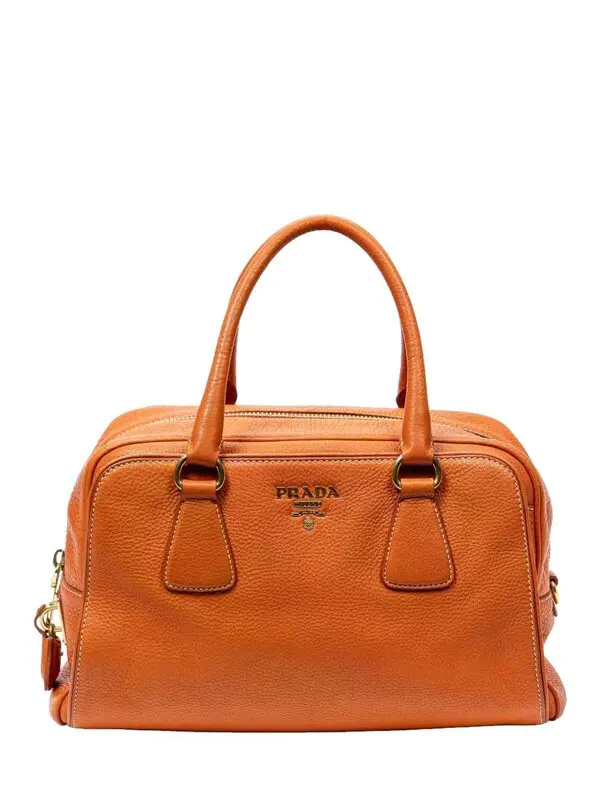 Prada Leather Handbag With Logo Lettering - Orange