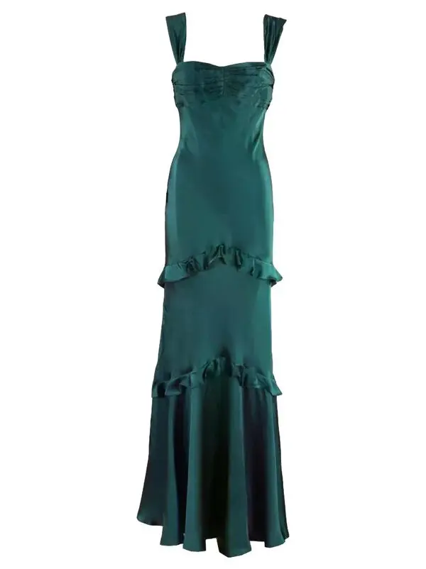 Saloni Selma Ruffled Long Dress - Green