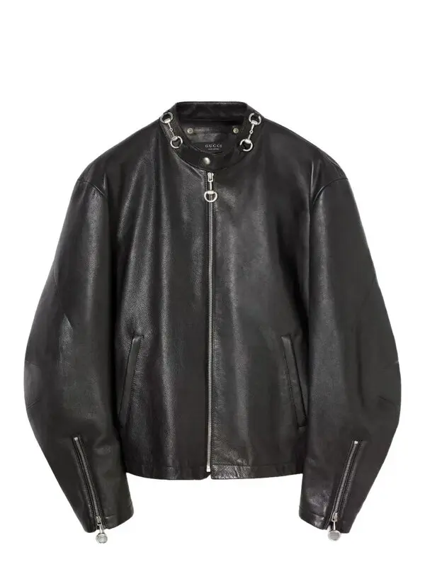 Gucci Horsebit-detail Leather Biker Jacket - Black