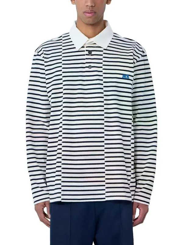 WALES BONNER Striped Long-sleeve Polo Shirt - Neutrals