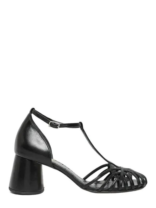 STUDIO CHOFAKIAN Woven T-strap Heeled Sandals - Black