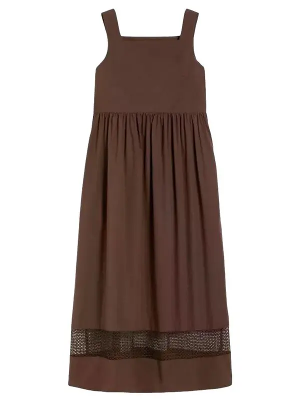 Max Mara Square-neck Lace-panel Cotton Midi Dress - Brown