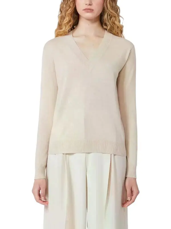 Max Mara V-neck Sweater With Ribbed Hem - Neutrals